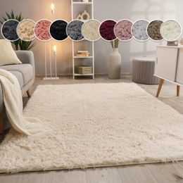 Hochflor-Teppich Paco Home, B:80cm H:37mm L:150cm, beige, Polyester, Teppiche, "Silky 591", Uni-Farben, besonders weich und kuschelig