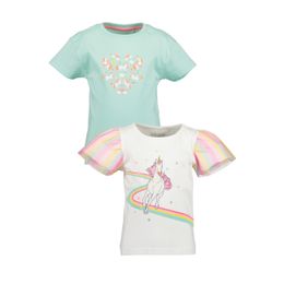 Blue Seven M&auml;dchen Kurzarmshirt, wei&szlig;, Gr. 92, bedruckt, unifarben, Single Jersey, Obermaterial: 100% Baumwolle, Shirts, mit s&uuml;&szlig;en Einhorn-Drucken