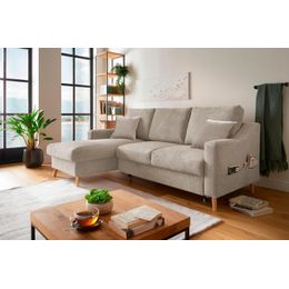 Ecksofa Home Affaire, B:228cm H:94cm T:150cm, grau, 92% Polyester, 8% Nylon, Wohnzimmer, Sofas, "Valentina L-Form", 2 Zierkissen, mit Seitentasche,