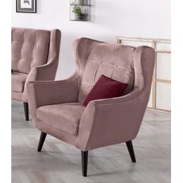 Ohrensessel Home Affaire, B:90cm H:107cm T:94cm, rosa, Struktur (94% Polyester, 6% Polyacryl);Samtvelours (100% Polyester);Luxus-Microfaser (100%