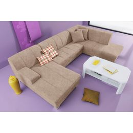 Wohnlandschaft Home Affaire, B:297cm H:75cm T:82cm, beige, Primabelle-Microfaser aus 100% Polyester;SOFTLUX-Kunstleder;Struktur-Bezug aus 90%