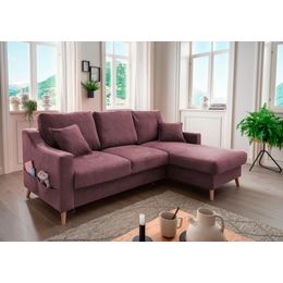 Ecksofa Home Affaire, B:228cm H:94cm T:150cm, rot, 100% Polyester, Wohnzimmer, Sofas, "Valentina L-Form", 2 Zierkissen, mit Seitentasche,