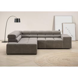 Ecksofa Home Affaire, B:249cm H:70cm T:215cm, silber, 100% Polyester, Wohnzimmer, Sofas, "Ancona, incl. Kopfteilverstellung + 3 Zierkissen, L-Form,
