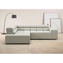 Ecksofa Home Affaire, B:249cm H:70cm T:215cm, silber, 100% Polyester, Wohnzimmer, Sofas, "Ancona, incl. Kopfteilverstellung + 3 Zierkissen, L-Form,