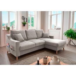 Ecksofa Home Affaire, B:228cm H:94cm T:150cm, grau, 100% Polyester, Wohnzimmer, Sofas, "Valentina L-Form", 2 Zierkissen, mit Seitentasche,