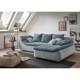 Ecksofa Home Affaire, B:270cm H:90cm T:170cm, blau, Microfaser PRIMABELLE (100% Polyester) / Struktur (82% Polyester, 9% Viscose, 7% Baumwolle, 2%