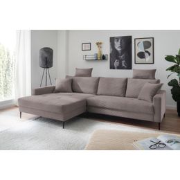 Ecksofa TRENDS BY HG, B:278cm H:86cm T:174cm, grau, Wohnzimmer, Sofas, "Summer L-Form", in Cord-Stoff mit Metallfu&szlig;