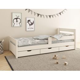 Kinderbett OTTO HOME, B:98cm H:72cm L:208cm, wei&szlig;, Betten, ""TIMMO " BESTSELLER, inklusive 3 Schubk&auml;sten", bodentief, mit Rausfallschutz,