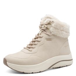 Tamaris Damen Winterboots, Gr. 37creme, Lederimitat, Textil, kontrastfarbene Details, Schuhe, Keilabsatz, Schn&uuml;rboots mit w&auml;rmeisoliertender