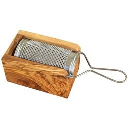 K&auml;sereibe "f&uuml;r Hartk&auml;se und Muskat, aus Edelstahl mit Olivenholzbox", B:6cm L:18cm T:7,5cm, beige, OLIVENHOLZ-ERLEBEN, K&uuml;chenreiben, Metallreibe aus