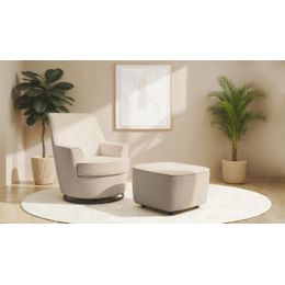Drehsessel Home Affaire, B:78cm H:93cm T:88cm, beige, 100% Polyester, Sessel, "HETTY, Drehsessel mit Wippfunktion und Hocker; Lesesessel, Armsessel",