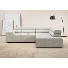 Ecksofa Home Affaire, B:249cm H:70cm T:215cm, wei&szlig;, 95% Polyester, 5% Nylon, Wohnzimmer, Sofas, "Ancona, incl. Kopfteilverstellung + 3 Zierkissen,