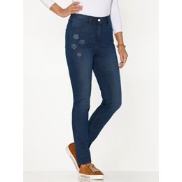 Classic Basics Damen Bequeme Jeans, blau, Gr. 44, gebl&uuml;mt, gemustert, unifarben, 81% Baumwolle, 17% Polyester, 2% Elasthan, Jeans
