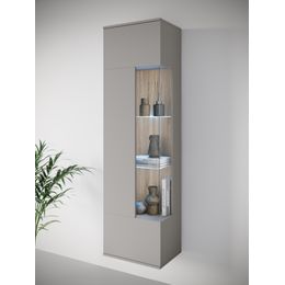 Vitrine Inosign, B:45cm H:161cm T:32cm, grau, Wohnzimmer, Schr&auml;nke, "Kenia, stehend und h&auml;ngend, T&uuml;ranschlag wechselbar", Vitrineschrank mit