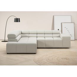 Ecksofa Home Affaire, B:249cm H:70cm T:215cm, wei&szlig;, 95% Polyester, 5% Nylon, Wohnzimmer, Sofas, "Ancona, incl. Kopfteilverstellung + 3 Zierkissen,