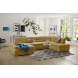Wohnlandschaft Home Affaire, B:355cm H:80cm T:216cm, gelb, 95% Polyester, 5% Polyacryl, Sofas, "Avesa U-Form", Wahlweise mit Armteilverstellung und