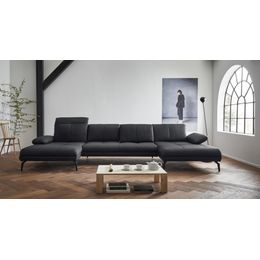Wohnlandschaft Home Affaire, B:374cm H:83cm T:162cm, schwarz, Struktur weich (100% Polyester);Struktur grob (100% Polyester);100% NaturLEDER, Sofas,