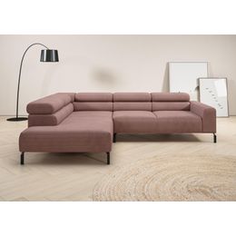 Ecksofa Home Affaire, B:276cm H:71cm T:219cm, rosa, 95% Polyester, 5% Nylon, Wohnzimmer, Sofas, "Antonelli, L-Form, inkl. Kopfteilverstellung, Breite