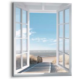 Deco-Panel Reinders, B:40cm H:50cm T:2cm, blau, Holzwerkstoff, Bilder, "Fensterblick Nordsee"