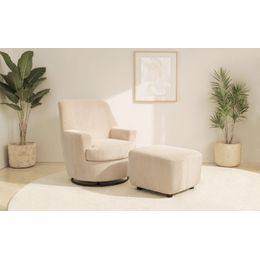 Drehsessel Home Affaire, B:78cm H:93cm T:88cm, beige, 100% Polyester, Sessel, "HETTY, Drehsessel mit Wippfunktion und Hocker; Lesesessel, Armsessel",