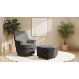 Drehsessel Home Affaire, B:78cm H:93cm T:88cm, grau, 100% Polyester, Sessel, "HETTY, Drehsessel mit Wippfunktion und Hocker; Lesesessel, Armsessel",
