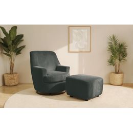 Drehsessel Home Affaire, B:78cm H:93cm T:88cm, grau, 100% Polyester, Sessel, "HETTY, Drehsessel mit Wippfunktion und Hocker; Lesesessel, Armsessel",