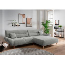 Ecksofa Home Affaire, B:290cm H:81cm T:166cm, grau, 100% Polyester, Wohnzimmer, Sofas, "Drago, elegant und zeitlos, komfortabel, Holzfu&szlig;, L-Form",