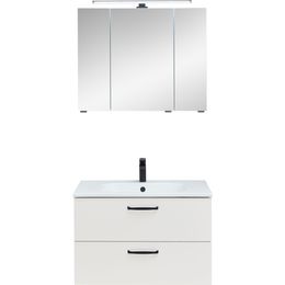 SAPHIR Badm&ouml;bel-Set "Quickset 500, Waschtischunterschrank mit Waschtisch und Spiegelschrank", B/H/T: 81cmcm x 200cmcm x 46cmcmwei&szlig; matt,