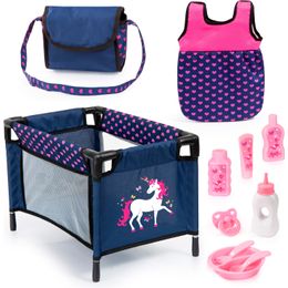BAYER Kinder Puppenmöbel "Puppen-Reisebett und Schlafsack blau/pink", bunt, Kunststoff, Stoff, B:26cm H:28cm T:44cm, Puppenmöbel, mit Schlafsack,