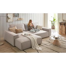 Ecksofa Home Affaire, B:284cm H:90cm T:195cm, beige, 100% Polyester, Wohnzimmer, Sofas, "NEU: SHERWOOD XXL 284, Big-Sofa L-Form, tiefe Sitzfläche 95