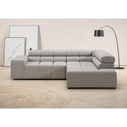 Ecksofa Home Affaire, B:249cm H:70cm T:215cm, grau, 100% Polyester, Wohnzimmer, Sofas, "Ancona, incl. Kopfteilverstellung + 3 Zierkissen, L-Form,