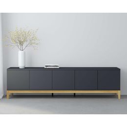 Lowboard Andas, B:200cm H:53cm T:40cmgrau, wotan eiche, MDF, Spanplatte, Sideboards, "Maryd", TV-Kommode mit Kabeldurchf&uuml;hrung, Push-to-Open