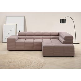 Ecksofa Home Affaire, B:249cm H:70cm T:215cm, rosa, 95% Polyester, 5% Nylon, Wohnzimmer, Sofas, "Ancona, incl. Kopfteilverstellung + 3 Zierkissen,
