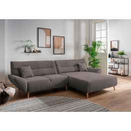 Ecksofa Home Affaire, B:290cm H:81cm T:166cm, grau, 100% Polyester, Wohnzimmer, Sofas, "Drago, elegant und zeitlos, komfortabel, Holzfu&szlig;, L-Form",