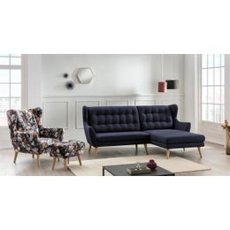 Ecksofa Home Affaire, B:250cm H:107cm T:173cm, blau, Wohnzimmer, Sofas, "Louanne, L-Form", mit Holzf&uuml;&szlig;en