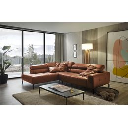 Ecksofa Home Affaire, B:276cm H:71cm T:219cm, braun, 100% Leder, Wohnzimmer, Sofas, "Claya, L-Form, incl. Kopfteilverstellung, Breite 276 cm",