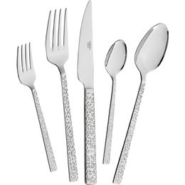 MULEX Besteck-Set "Besteck Siena, mit feiner Hammerschlag-Struktur", 60 Stk., silber, Essbesteck-Sets, elegantes Besteck mit beeindruckend schöner