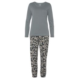 Vivance Dreams Damen Pyjama, Gr. 32, blau, Obermaterial: 100% Baumwolle, Basic, Homewear-Sets, mit sch&ouml;nem Naturprint