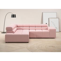 Ecksofa Home Affaire, B:249cm H:70cm T:215cm, rosa, 100% Polyester, Wohnzimmer, Sofas, "Ancona, incl. Kopfteilverstellung + 3 Zierkissen, L-Form,