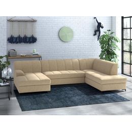 Wohnlandschaft Home Affaire, B:297cm H:75cm T:195cm, beige, 100% Polyester, Sofas, "Balme, moderne Formensprache, zeitloses Design, U-Form", Inkl.