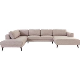 Wohnlandschaft Home Affaire, B:354cm H:85cm T:201cm, beige, Sofas, "Lumber Jack, viel Platz, bequem, Breite 354cm, hoher Fu&szlig;, U-Form", in moderner