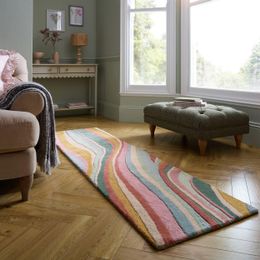 Wollteppich FLAIR RUGS, B:60cm H:10mm L:230cm, rosa, Wolle, Wohnzimmer, Teppiche, "Abstract Flow handgetuftet", Wolle, Teppich, Wohnzimmer,