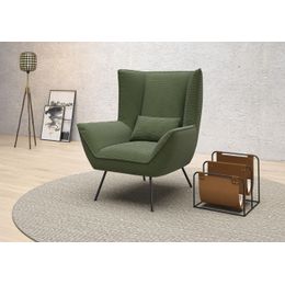 Sessel Home Affaire, B:90cm H:112cm T:94cm, grün, 95% Polyester, 5% Nylon, Sessel, "Kilrea Relaxsessel, Ohrensessel", Extra hohe Rückenlehne