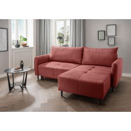 Ecksofa Home Affaire, B:238cm T:174cm, rot, 100% Polyester, Wohnzimmer, Sofas, "Mara, L-Form, aktueller Cord Bezug und tolle Farben, schmale