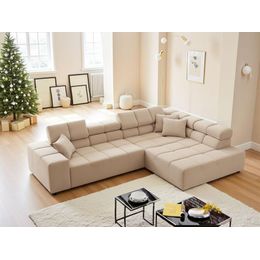 Ecksofa Home Affaire, B:319cm H:70cm T:215cm, grau, Struktur (85% Polyester, 15% Viskose);Luxus-Microfaser weich (98% Polyester, 2% Nylon);Velours