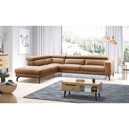 Ecksofa Home Affaire, B:305cm H:76cm T:233cm, braun, Bezug: Luxus-Mikrofaser (100%Polyester);Bezug: NaturLEDER, Wohnzimmer, Sofas, "Olanta, modern