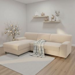 Ecksofa DOMO collection, B:241cm H:79cm T:146cm, beige, 100% Polyester, Wohnzimmer, Sofas, "Turah 2, Cord oder Luxus-Microfaser, mit Federkern, mit