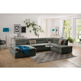Wohnlandschaft Home Affaire, B:355cm H:80cm T:216cm, gr&uuml;n, 95% Polyester, 5% Polyacryl, Sofas, "Avesa U-Form", Wahlweise mit Armteilverstellung und