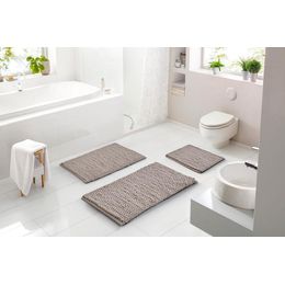Badematte LINEA DUE, H:18mm, beige, Baumwolle, Polyester, Badematten, "Punto Uno, Badvorleger, Badezimmer Teppich", moderner Badvorleger mit