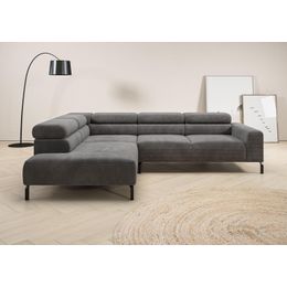 Ecksofa Home Affaire, B:276cm H:71cm T:219cm, grau, 95% Polyester, 5% Nylon, Wohnzimmer, Sofas, "Antonelli, L-Form, inkl. Kopfteilverstellung, Breite